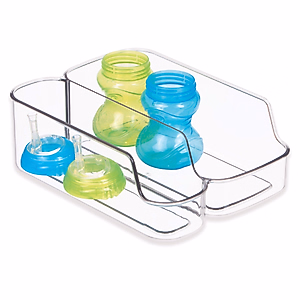 iDesign IDjr Storage Organizer with Two Compartments for Baby Bottles, Pouches, Food Jars for Pantry or Refrigerator - Clear