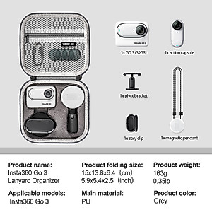 Tomat Carrying Case for Insta360 GO 3 Action, Storage Bag Mini Protective Case Compatible for Insta360 GO 3 Action Camera Accessories