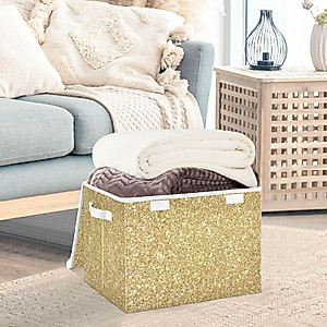 YETTASBIN Gold Flash Print Storage Basket with Lid and Handles, Large Collapsible Fabric Storage Bins Sturdy Storage Organizer for Shelves, Closet, Bedroom, School, Office, Home Decor
