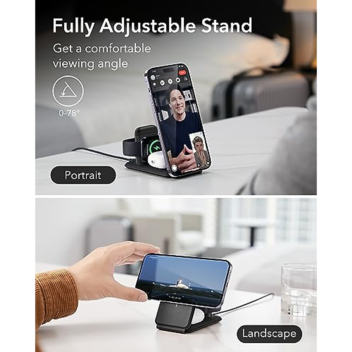 ESR 3 in 1 Charger for Magsafe, Travel Charger Stand for Magsafe, Made for Apple Watch Certified, Foldable Charging Station Compatible with Magsafe and iPhone 15/14/13/12, AirPods Pro, Black