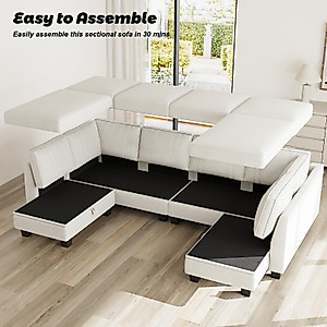 Belffin Sectional Couch with Storage Ottoman, U Shaped Sectional Sofa Couch, Convertible U-Shape Sectional Couch for Living Room, Beige