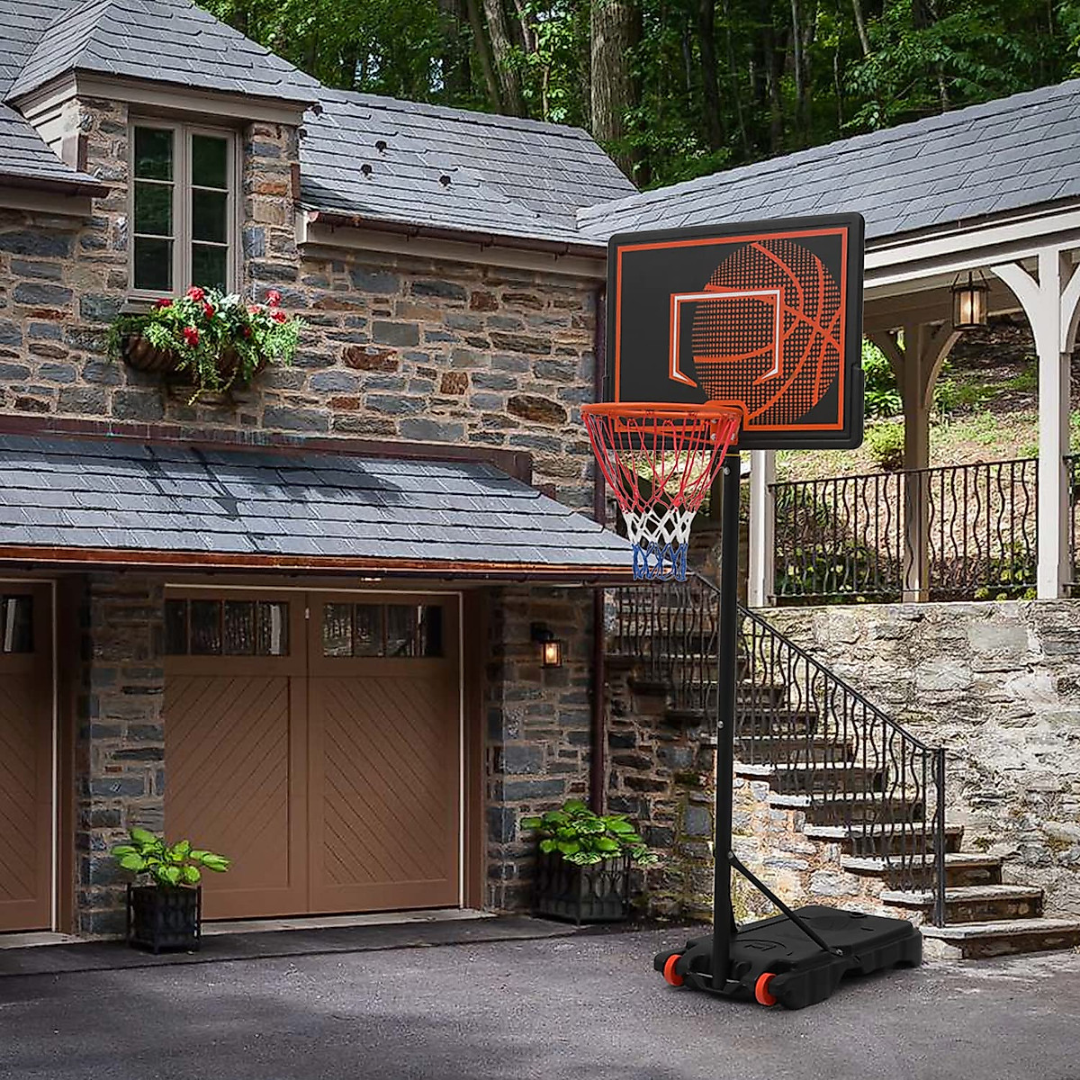 MoNiBloom Basketball Hoop Portable Height Adjustable Basketball Hoop Stand, 29" Backboard Basketball Goals Indoor Outdoor Garage, 5 to 7 Ft Adjustable Height Basketball Hoop for Youth Use, Black