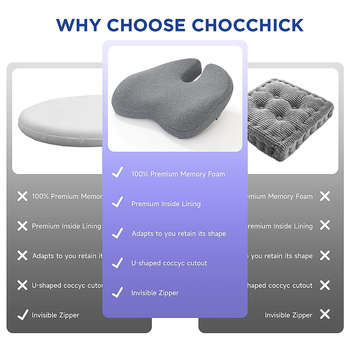 Seat Cushions for Office Chairs Memory Foam Seat Cushion Non-Slip Butt Coccyx Tailbone Sciatica Lower Back Pain Relief for Car Wheelchair Computer Desk Chair（Dark Grey）