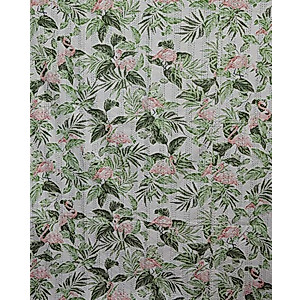 SHIRANYA Cotton Kantha Quilt Bedspread Queen Indian Handmade Flamingo and Leaf Print Throw Blanket Reversible Traditional Patchwork Stitched Bedding Comforter Decorative (90x108 Inch/220x274 cm)