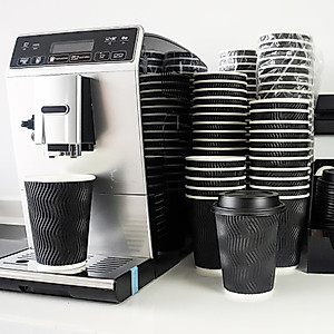 Ginkgo 100 Pack 12 oz Disposable Coffee Cups with Lids, To-Go Paper Coffee Cups Suitable for Hot Coffee, Chocolate and Cocoa, Coffee Bar Accessories - Black