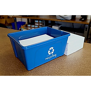 Recycling Rules Low-Profile 3 Gallon Deskside Recycling Bin Container, Perfect for Office Paper and Home Recycling, Eco-Friendly BPA-Free, in Blue, 4-Pack