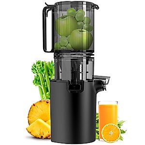 Masticating Juicer Machines, 4.1-inch (104MM) Slow Cold Press Juicer with Extra Wide Feed Chute, Pure Juicer Machine for Vegetables and Fruits, Easy to Clean with Brush