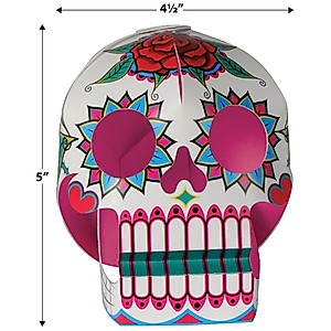Beistle 6 Piece Three Dimensional Sugar Skull Day of The Dead Centerpieces Eye-Catching Dia De Los Muertos Party Decorations, Made in USA Since 1900, 5" x 4.5", Multicolor