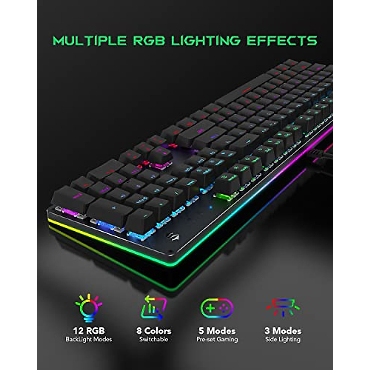 Black Shark Mechanical Gaming Keyboard Full 104-Keys All Metal Panel, LED RGB Backlit USB Wired Keyboard with Green Switch, Quiet Click Sound Mechanical Keyboard for Windows,Desktop,Computer,PC