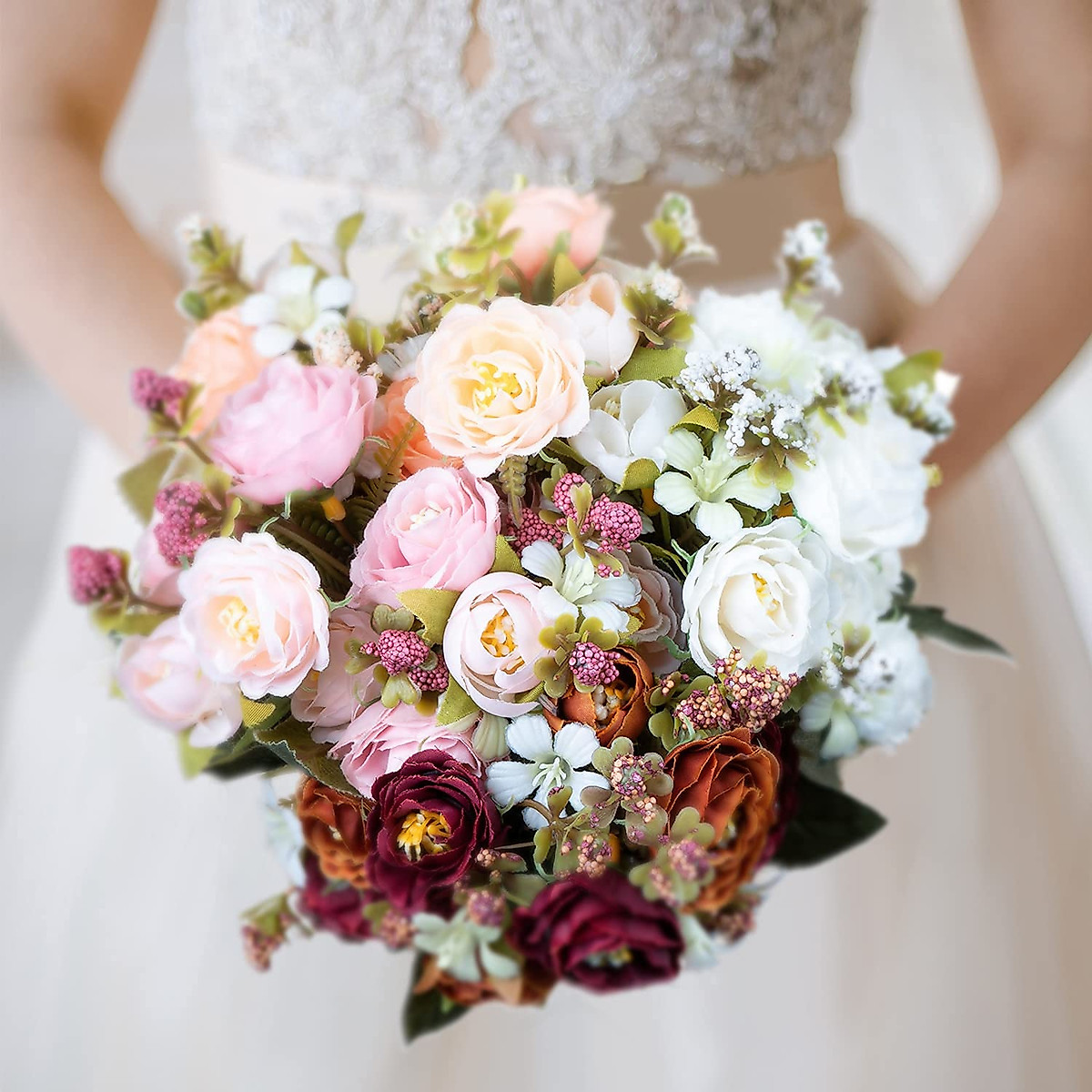 RimiMore Artificial Rose Flowers Bulks 4 Branch 40 Heads Silk Real Looking Fake Roses for DIY Faux Wedding Bouquets, Home Floral Arrangement, Outdoor Garden Baby Shower Centerpieces