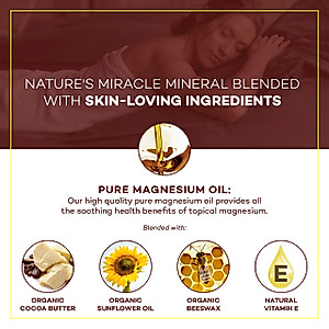 Seven Minerals, Natural Magnesium Cream for Pain Calm, Leg Cramps, Sleep & Muscle Soreness With Moisturizing Organic Cocoa Butter & Vitamin E - No Harmful Ingredients USA Made Safe for Kids (8 fl oz)