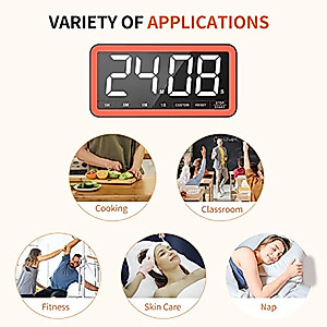 VOCOO Digital Kitchen Timer with 7.8” Extra Large Display, Magnetic LED Timer with 3 Brightness, 4 Alarms and 3 Volume Levels, Battery Powered Countdown Count Up Timer for Cooking, Classroom, Home Gym