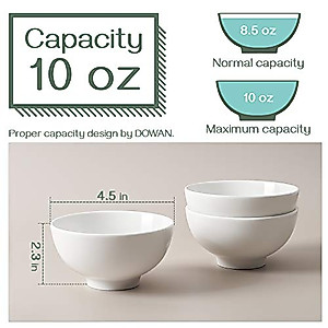 DOWAN 10 OZ Small Bowls Set of 8 - White Ceramic Bowls for Dessert, Ice Cream, Rice, Soup, Cereal, Dipping - Microwave & Dishwasher Safe