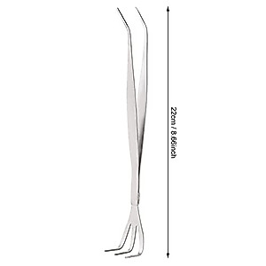 Bonsai Rake，9.8in 2-in-1 Stainless Steel Root Rake 3 Prong Root Rake Loosen Soil Bonsai Tools Ergonomic Handle Tweezers for Gardening Plants