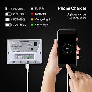 Home Solar Lighting System Mini Kit with Mobile Phone Charging Capability USB Charger for Home- for Camping- for RV 5W 5V (Includes 2 Low Watt Light Bulbs)