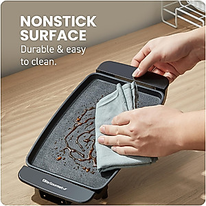 Elite Gourmet EGR8152 Electric 10" x 7" Personal Compact Griddle, Cool-touch Handles Non-Stick Surface, Removable/Adjustable Thermostat, Black