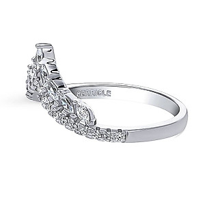 BERRICLE Sterling Silver Wishbone Wedding Rings Cubic Zirconia CZ Chevron Anniversary Curved Half Eternity Ring for Women, Rhodium Plated Size 9.5