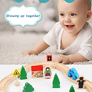 Wooden Train Tracks Toys for Toddler, 33 Pieces Magnetic Train with Wooden Tracks Fits for Thomas, Brio, Chuggington, Melissa and Doug, Wooden Rail Set Train Toy gifts for 3 4 5 Years Old Girls & Boys
