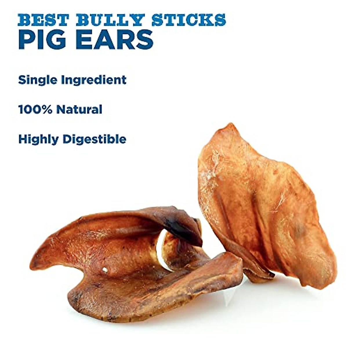 Best Bully Sticks All Natural USA Baked & Packed Pig Ears for Dogs - Single Ingredient Highly Digestible 100% Pork Dog Chew Treats - Great for Puppies, Small, Medium, and Large Dogs - 12 Pack
