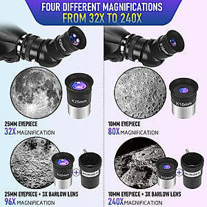 MEEZAA Telescope, Telescope for Adults High Powered Professional, 90mm Aperture 800mm Refractor Telescopes for Astronomy Beginners Fully Multi-Coated with AZ Mount Tripod & Phone Adapter & Carry Bag
