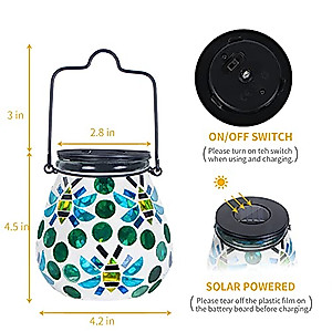 Afirst Mosaic Outdoor Lanterns - Glass Solar Hanging Lights Bee Hollow Out Waterproof Outdoor Decorative for Garden, Patio, Holiday Party Outdoor Decoration