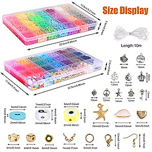 QUEFE 12900pcs Clay Beads for Bracelet Making 49 Colors Spacer Heishi Beads Flat Round Polymer Clay Beads for Jewelry Making Kit with Smiley Fruit Flower Beads Pendant Charms Kit and Elastic Strings