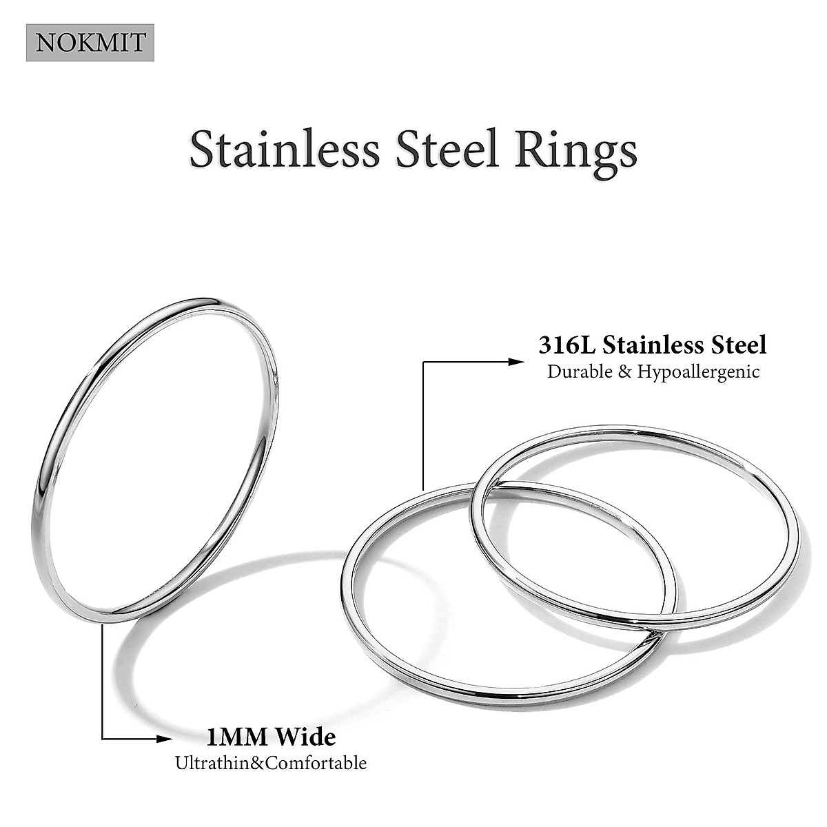 NOKMIT 3PCS 1mm Thin Silver Rings for Women Slim Simple Stacking Stackable Ring Plain Thumb Pinky Band Smooth High Polished Non Tarnish Comfort Fit Size 5 to 10 (9)