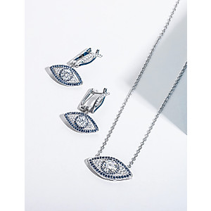 CannyCat Moissanite Evil Eye Pendant Necklace 1.2 CTTW D color VVS Moissanite and Sapphire Necklaces Lab Created Diamond Platinum Plated Sterling Silver Chain 16”+2” Lucky Gift for Women