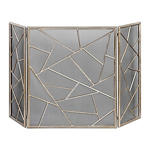 Modern Abstract Silver Panels Fireplace Screen | Tiled Shapes Champagne