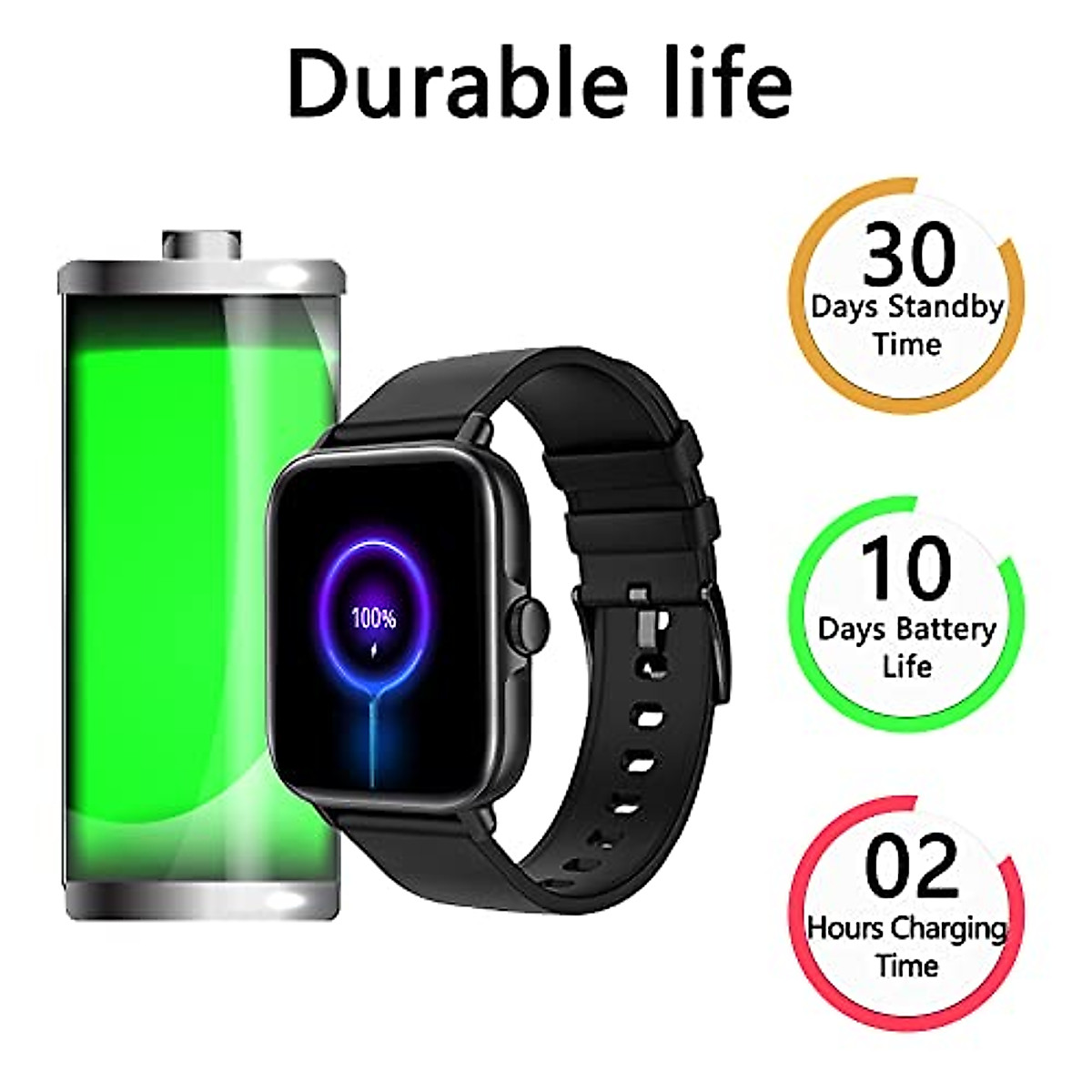 Smart Watch(Call Receive/Dial), Full Touch Screen SmartWatch for Android and iOS Phones Compatible Fitness Tracker with Heart Rate,Sleep,Blood Oxygen,Step Counter for Men Women