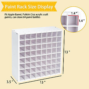 Krafetto 64 Grids Craft Paint Storage Organizer, Wall-mountable Paint Holder, Stackable Paint Bottle Rack Stand for Apple Barrel, Folkart -2oz Craft Paints