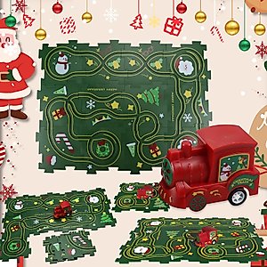 Children's Educational Puzzle Track Car Play Set - Christmas Series DIY Assembling Toddler Puzzle Track with Rail Car for Kids Ages 3+（13PCS）
