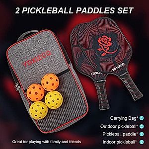 YDXIZCQ Fiberglass Pickleball Paddles Set YD-BR00001 Include Pickleball Paddles*2 Indoor Ball*2 Outdoor Ball*2 Carrying Bag*1 …