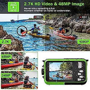 S & P Safe and Perfect Waterproof Digital Camera Underwater Camera Full HD 2.7K 48MP Waterproof Camera with Dual Screen | 16X Digital Zoom | Flashlight Green