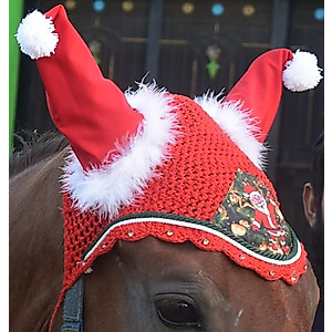 Santa Claus Christmas Horse Fly Bonnet Net Hat Hood Mask Fly Veil Full Hand Made Cotton (Horse/Full)