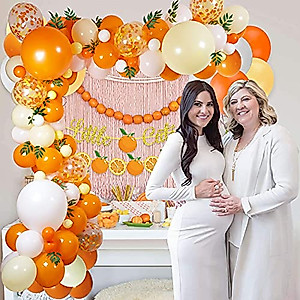 112pcs Little Cutie Orange Yellow White Balloon Garland Arch kit with Artificial Willow Leaves for Birthday Sunshine Baby Shower Bridal Shower Party Tangerine Theme Clementine Fruit Party Decors
