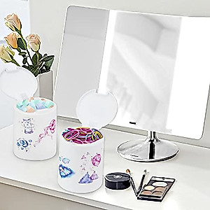 LYroo 2 Pack Qtip Holder Dispenser for Cotton Ball,Cotton Swab,Cotton Round Pads,Floss White Plastic q tip holder Jar with lids Set for Bathroom Bedroom Storage