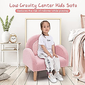 INFANS Kids Sofa, Toddler Armchair with Solid Wooden Frame Anti-Tipping Design Plush Fabric, Upholstered Children Chair for Kindergarten Playroom Preschool, Gift for Boys Girls, Toddler Couch