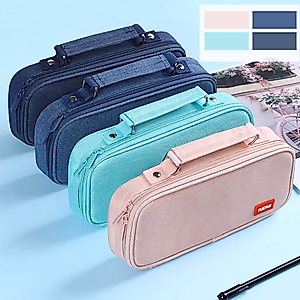 HANXIUCAO Pencil Case Canvas Pen Pencil Pouch Large Capacity Organizer Multifunctional Pencil Bag with Zipper Compartments (Black-A)