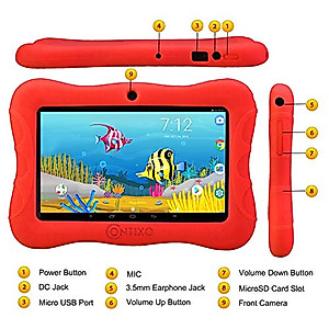 Contixo 7 Inch Kids Learning Tablet - Parental Control 32GB Android 11, for at Home School Children Infant Toddlers - Pre-Loaded Disney E-Books Apps, Child-Proof Case, Great Gift for Children (Red)