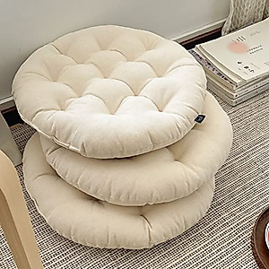 Lemfux Recycled Fabric Natural White Seat Cushion for Office Chair/Desk Chair, Soft Thick Sustainable Material Kitchen Chair Cushions, Modern Simple Round Dining Room Chair Cushion, 16x16x2.4 in