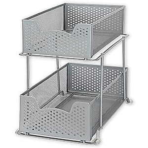 SimpleHouseware 2 Tier Sliding Cabinet Basket Organizer Drawer, Silver