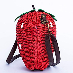 123Arts Women's Strawberry Fruit Weave Shoulder Bag Messenger Bag Beach Bag Purse, Red, 21*18cm