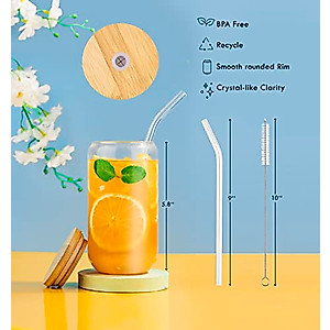 Glass Cups With Lids And Straws - 16oz Drinking Glasses 4pcs Set - Glass Coffee Cups With Lids And Straw – Iced Coffee Cups With Lids And Straws - Beer Can Glass With Lids And Straw - Cute Coffee Cups