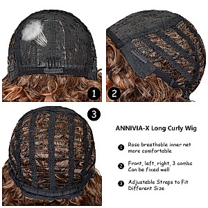 ANNIVIA-X Curly Wigs for Women Black Long Curly Afro Wig with Bangs Big Loose Cute Kinky Curly Hair Synthetic Wig for Daily Use Party Hallowmas Cosplay （Black 17 inch）