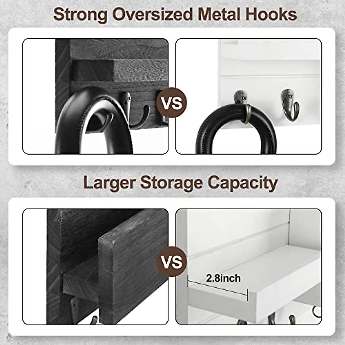 Lwenki Mail Organizer for Wall Mount – Key Holder with Shelf Includes Letter Holder and Hooks for Hallway Farmhouse Decor – Rustic Wood with Flush Mounting Hardware (16.5” x 9.1” x 3.4”) (White)