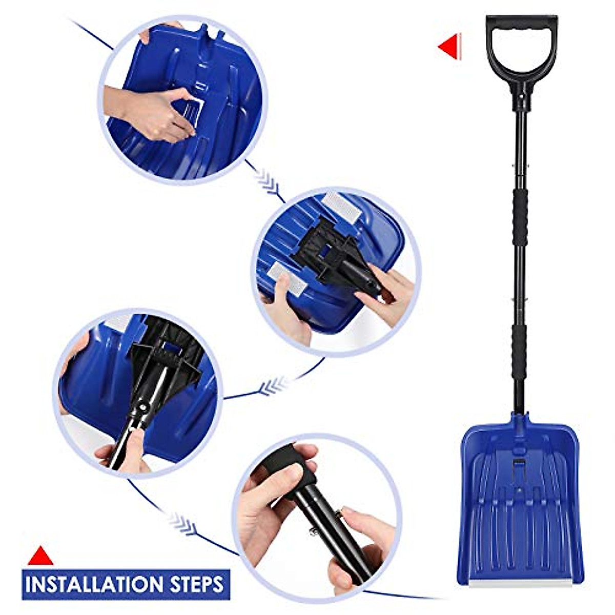 BESPORTBLE Shovels for Kids Collapsible Snow Shovel,. 5- Inch Snow Clearing Road Kit with Shovel, Ice Scraper- Snow Scoop with Detachable Handle and D- Grip for Car, Camping Outdoor Activities