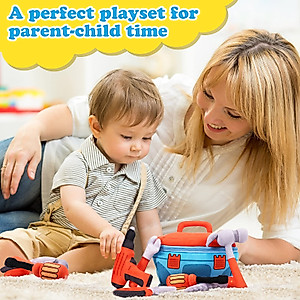 7 Pcs My 1st Toolbox Playset Stuffed Construction Tools Plush Toy Including Drill, Screwdriver, Handsaw, Hammer, Wrench, Plier and Zippered Tool Box for Toddlers Kids Birthday Party Favor