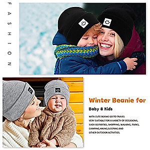 Parent-Child Beanie Hat,Mother & Baby Daughter/Son Winter Warm Knit Hat for Girls Boys SOFE Beanies Cap (2pcs- Dark Blue)
