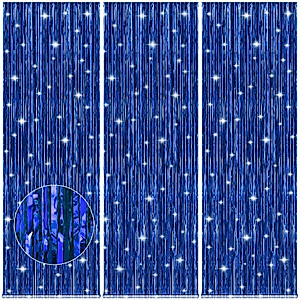 Accevo 3Pack Dark Blue Party Streamers 3.2ft x 8.2ft Foil Fringe Curtains Metallic Streamers Blue Party Photo Booth for Birthday Wedding Christmas Baby Shower Underwater Ocean Party Decorations